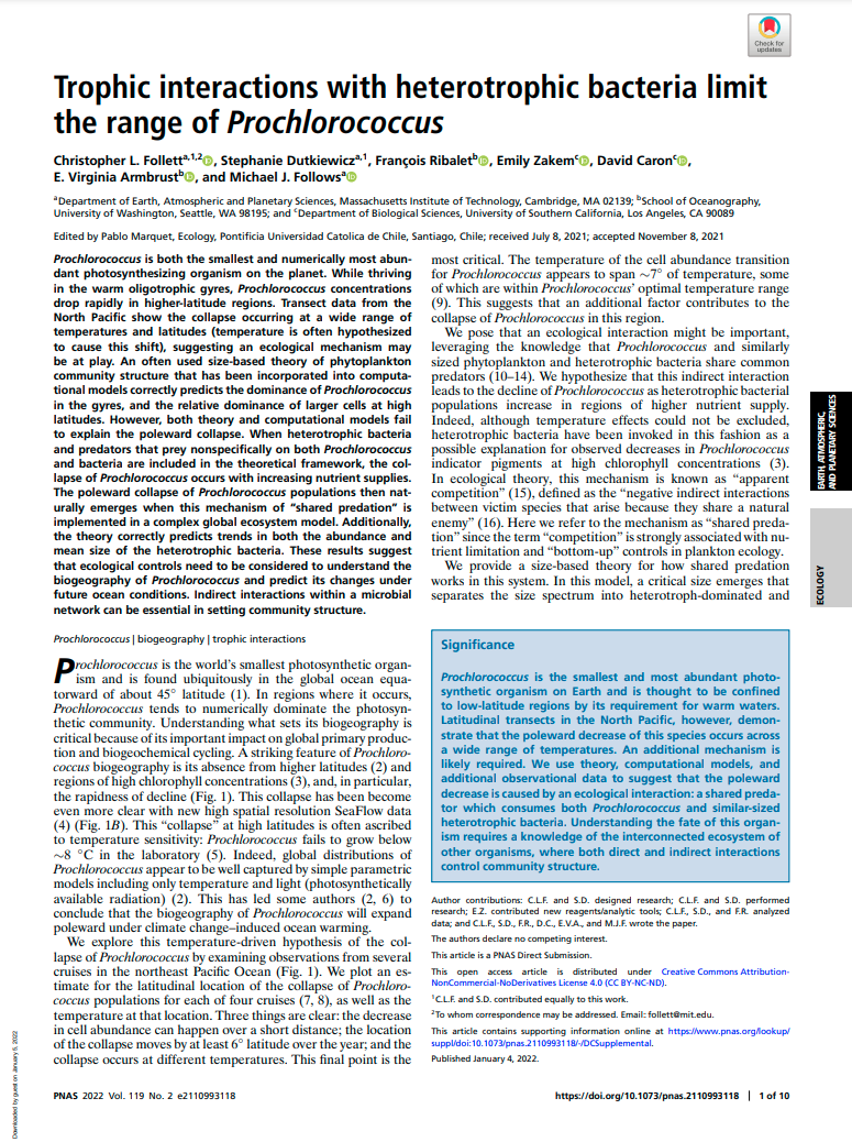 Trophic interactions with heterotrophic bacteria limit the range of ...