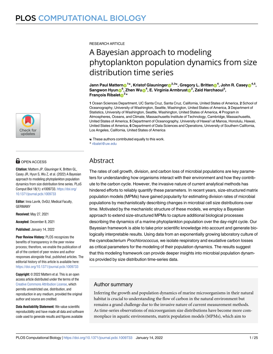 A Bayesian approach to modeling phytoplankton population dynamics from ...