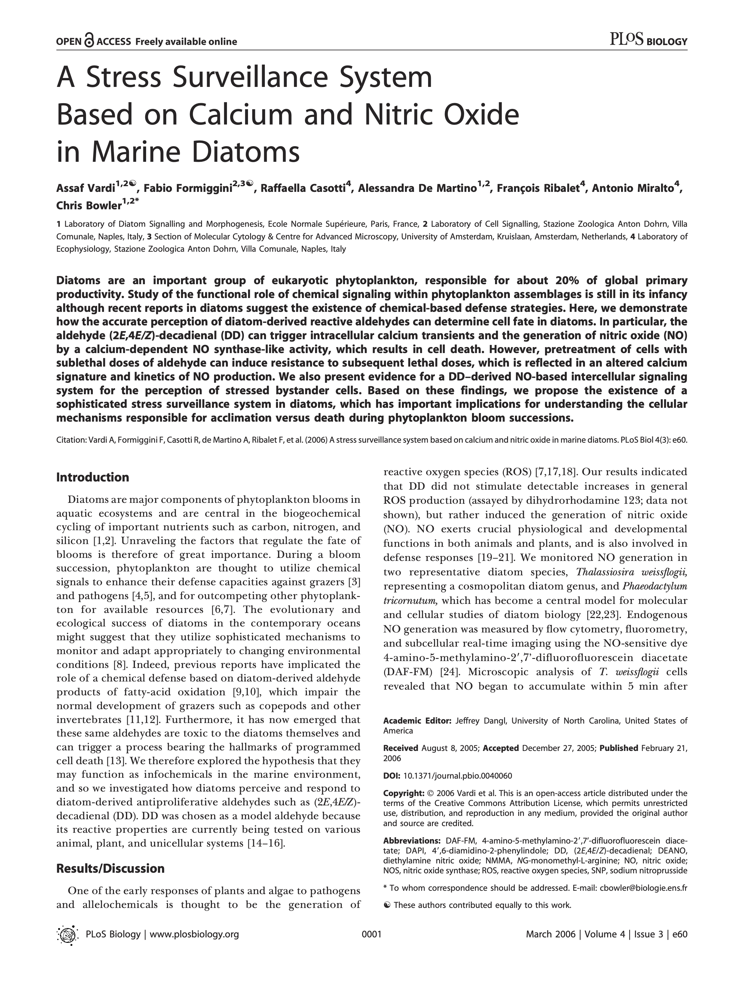 A stress surveillance system based on calcium and nitric oxide in ...
